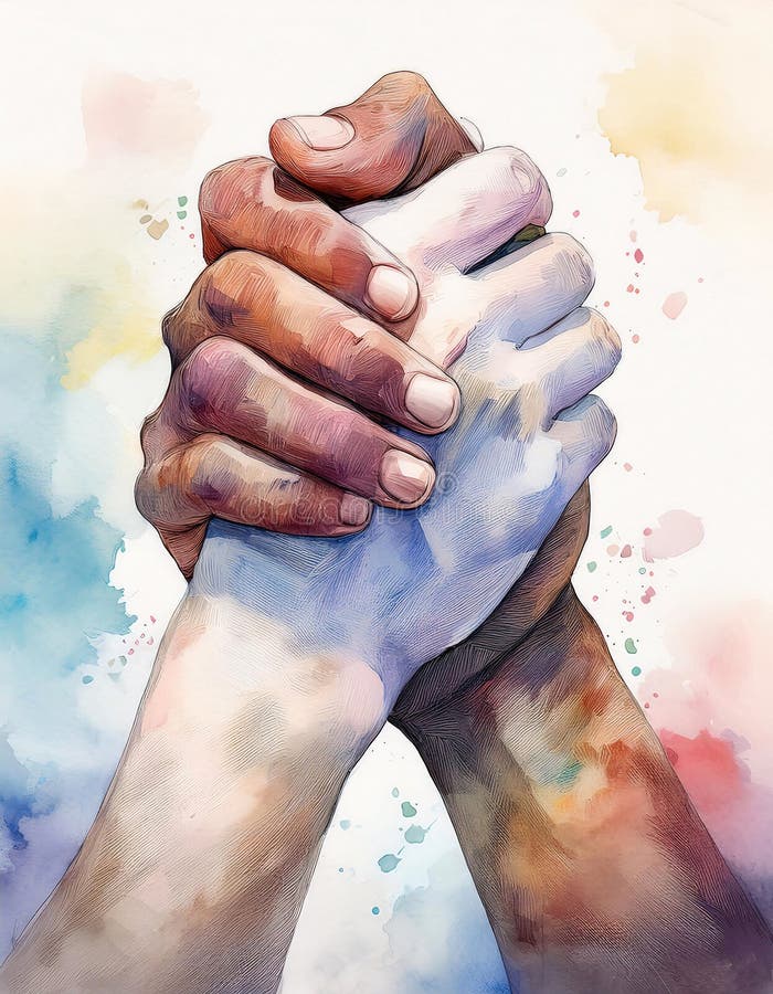 Watercolor Hands Clasped in Unity Against a Splattered Backdrop ...