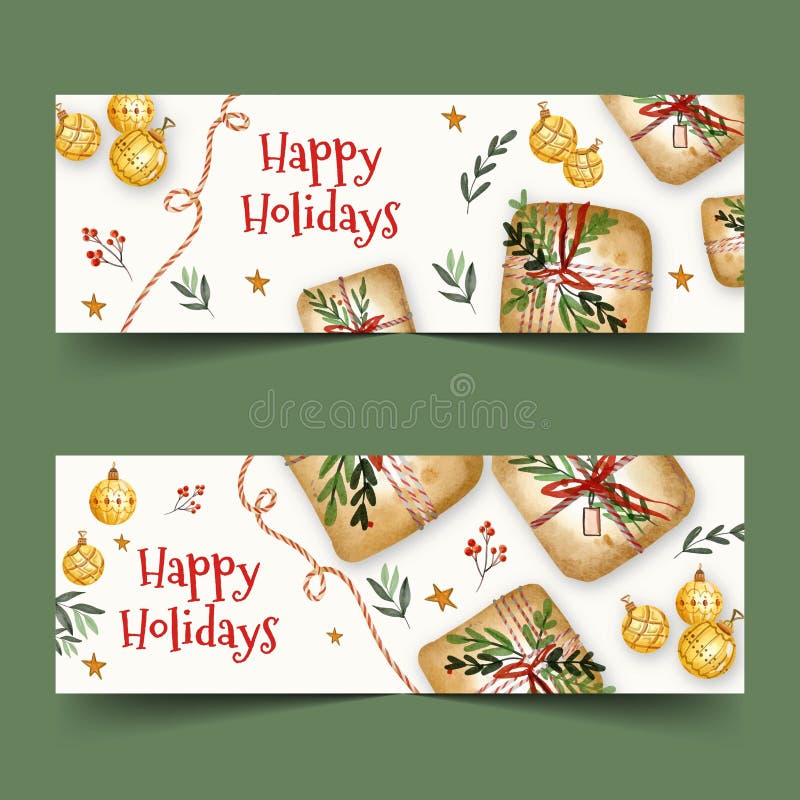 Watercolor Happy Holidays Banners Set Abstract Design Vector ...