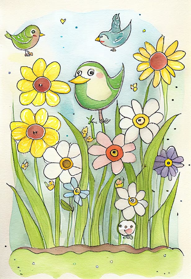 Watercolor Happy Spring Backdrop. Ai Render Stock Illustration ...