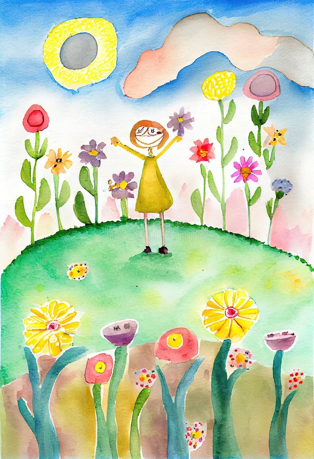 Watercolor Happy Spring Backdrop. Ai Render Stock Illustration ...