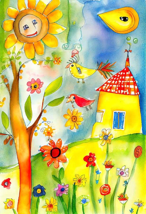 Watercolor Happy Spring Backdrop. Ai Render Stock Illustration ...