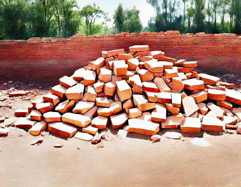 Watercolor of a Heap of Broken Bricks on Construction Site Stock ...