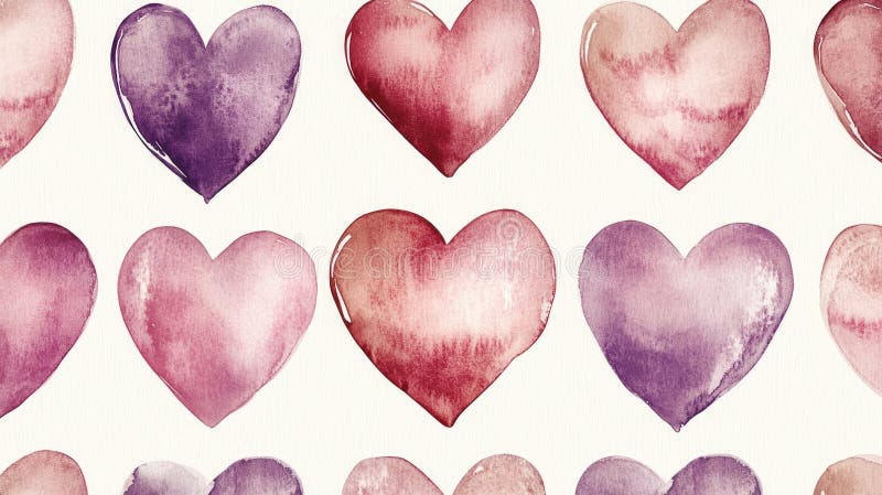 Watercolor Heart Pattern Soft Pink Purple Tones Stock Illustration ...