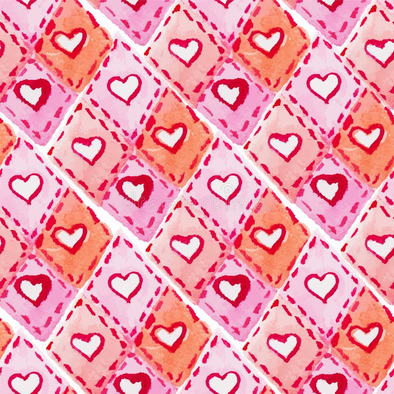 Watercolor Heart Texture Seamless Pattern Stock Vector - Illustration ...