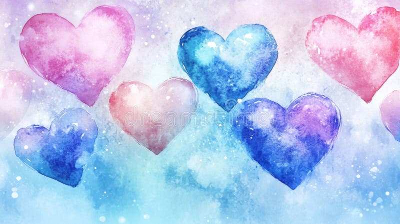 Watercolor Hearts Abstract Romantic Pastel Art Stock Illustration ...