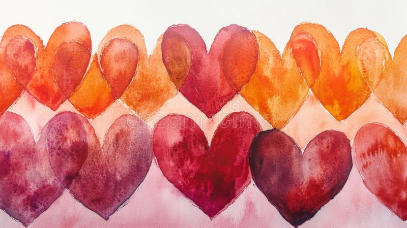 Watercolor Hearts Arranged in Gradient Rows Stock Illustration ...