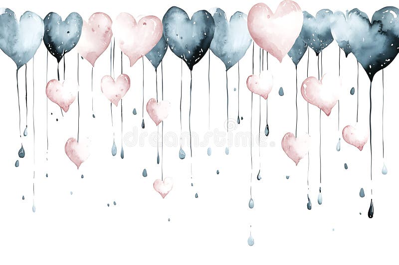 Watercolor Hearts Dripping Seamless Pattern - Watercolor Textures Stock ...