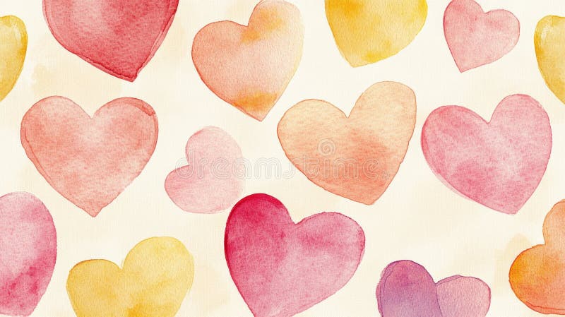 Watercolor Hearts Pattern Background Stock Illustration - Illustration ...