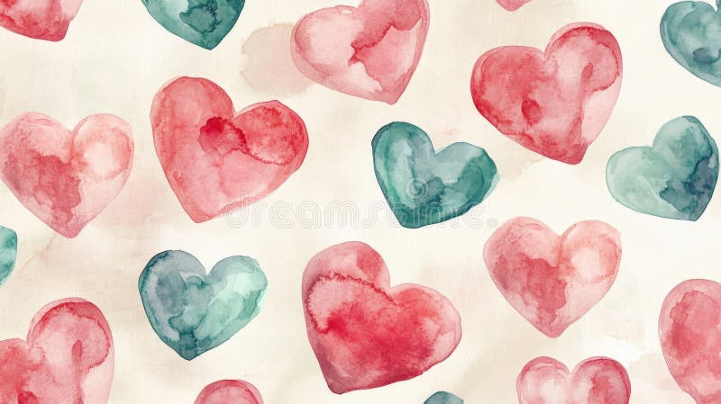 Watercolor Hearts Pattern Background Stock Illustration - Illustration ...