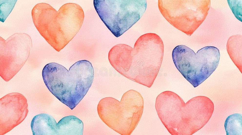 Watercolor Hearts Pattern Pastel Background Design Stock Illustration ...