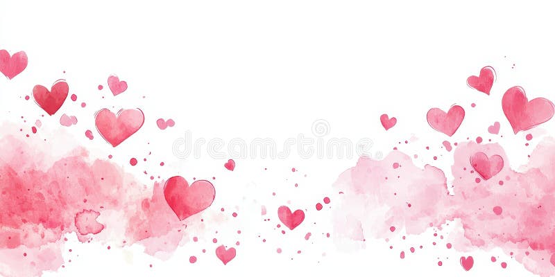 Watercolor Hearts and Pink Splatter Background Stock Illustration ...