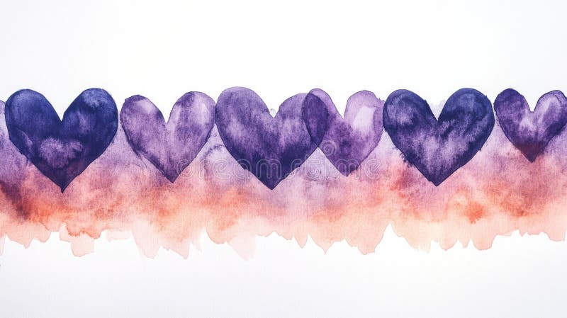 Watercolor Hearts Row Abstract Art Design Stock Illustration ...