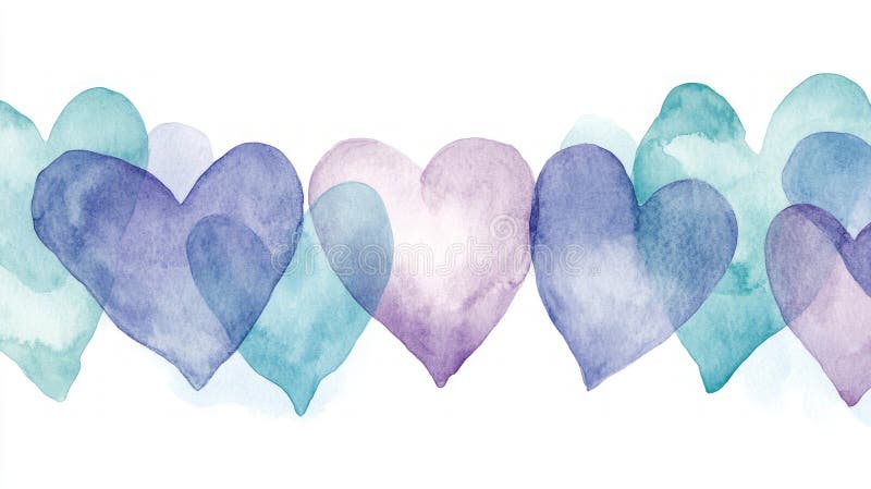 Watercolor Hearts Seamless Border, Romantic Pastel Design Stock ...