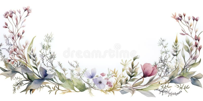 Watercolor Herbarium Frame with Flowers and Forest Leaf Stock ...