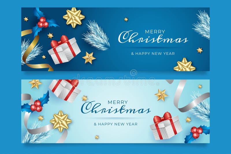 Watercolor Horizontal Christmas Banners Set Abstract Design Vector ...