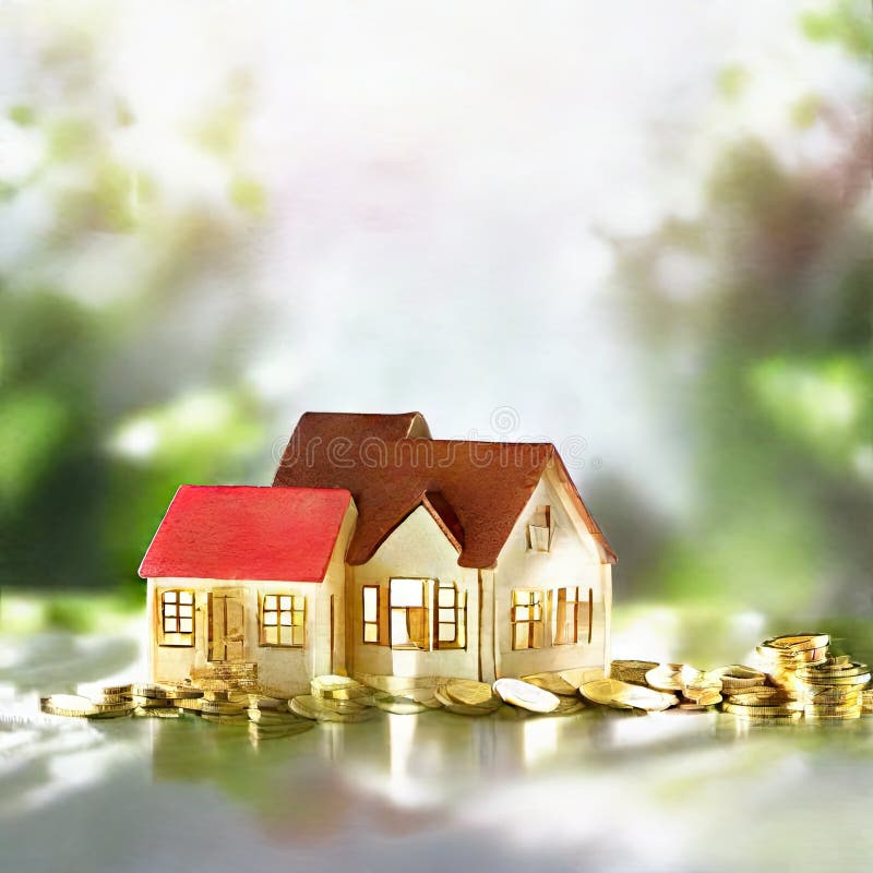 Watercolor of House with Coins Stock Illustration - Illustration of ...