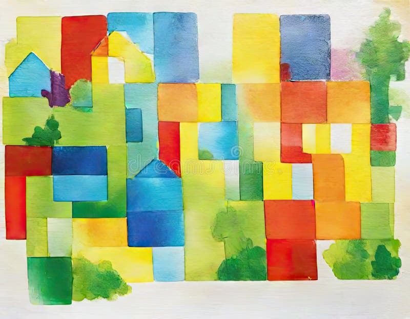Watercolor of House Made of Colorful Lego Stock Illustration ...