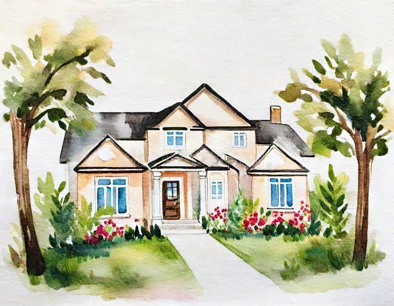 Watercolor of House Watercolor Stock Illustration - Illustration of ...
