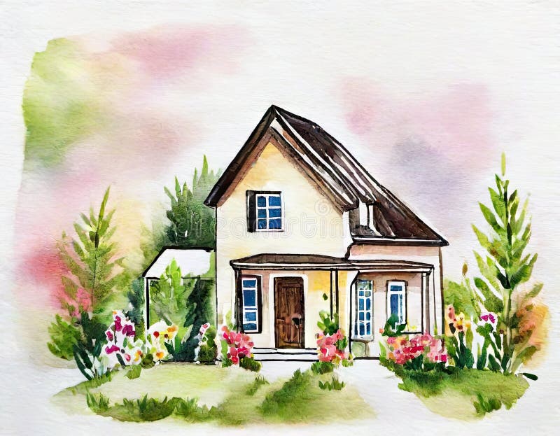 Watercolor of House Watercolor Stock Illustration - Illustration of ...