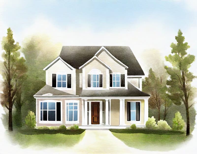 Watercolor of House Render Icon Stock Illustration - Illustration of ...