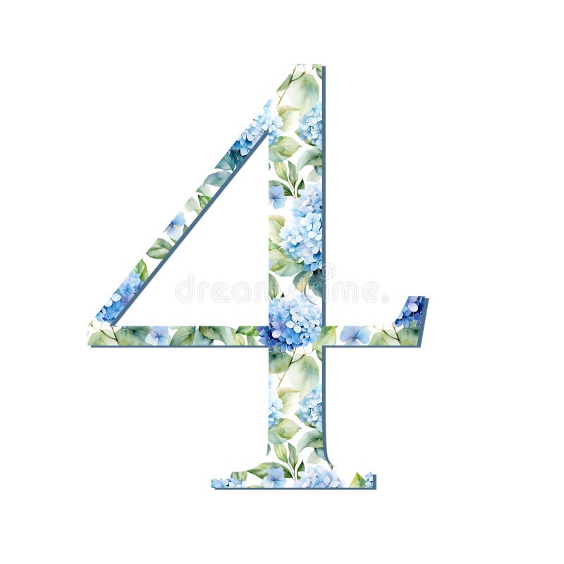 Watercolor Hydrangea Flowers Blue Number 4 for Card Design Stock ...