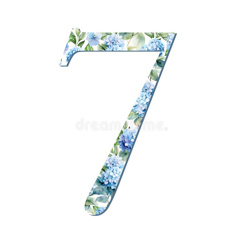 Watercolor Hydrangea Flowers Blue Number 7 for Card Design Stock ...