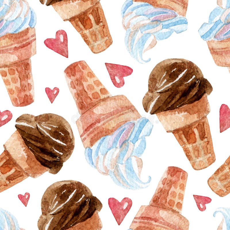 Watercolor ice cream. stock illustration. Illustration of pattern ...