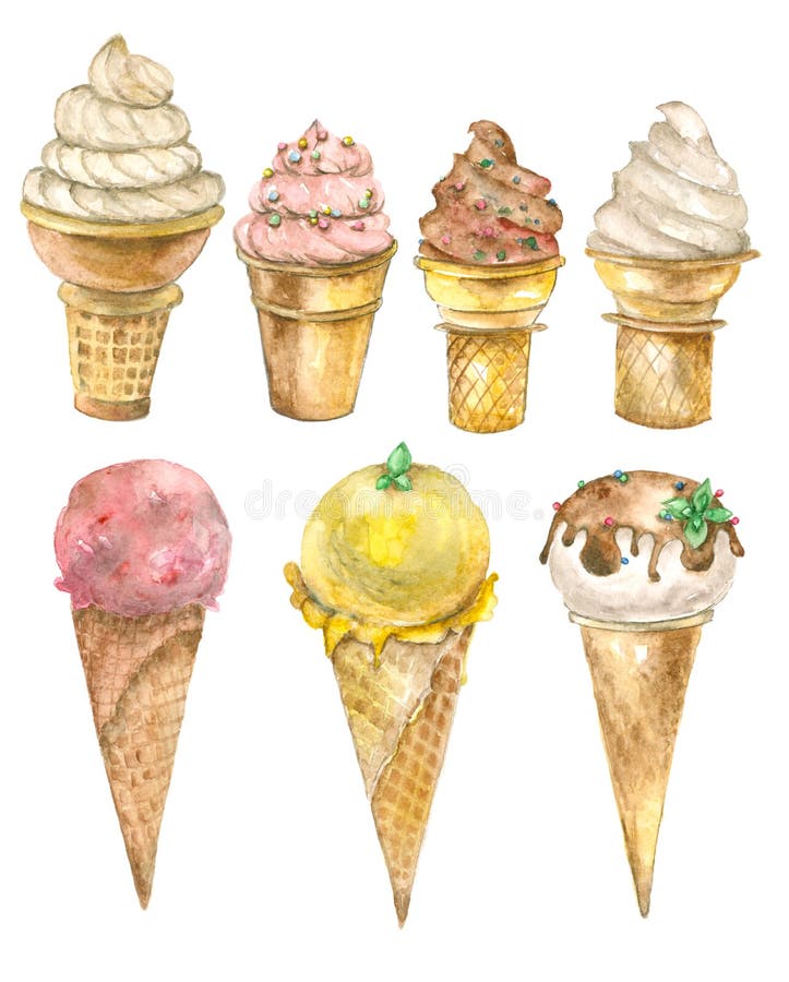 Watercolor ice cream stock illustration. Illustration of icon - 98276946