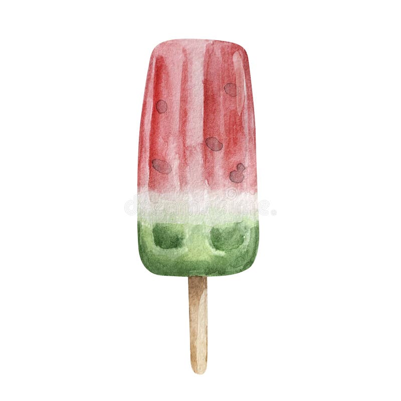 Watercolor Ice Cream Watermelon Stock Illustration - Illustration of ...