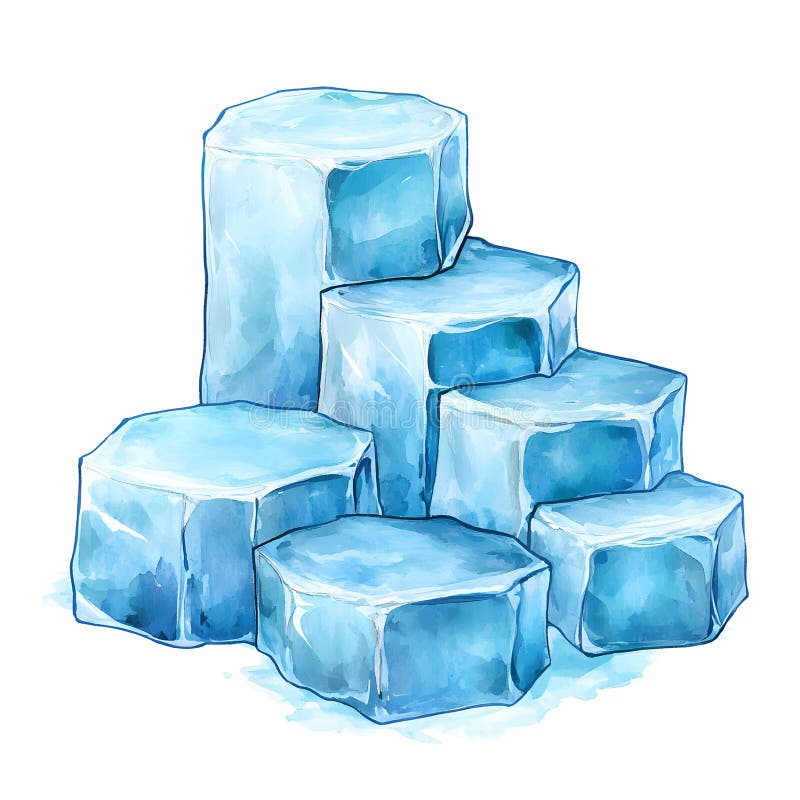 Watercolor Ice Cubes Stack Isolated on White Background Stock ...