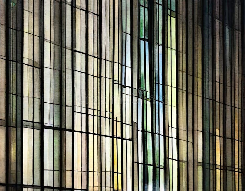 Watercolor of a of Illuminated Windows in a Skyscraper at Stock ...