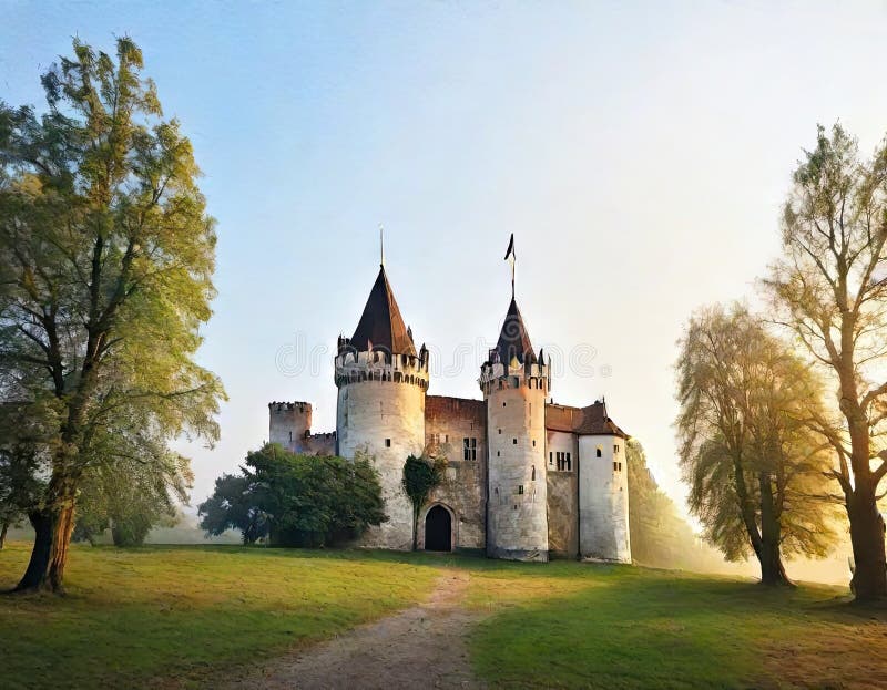 Watercolor of Illusion of a Castle Stock Image - Image of abstract ...