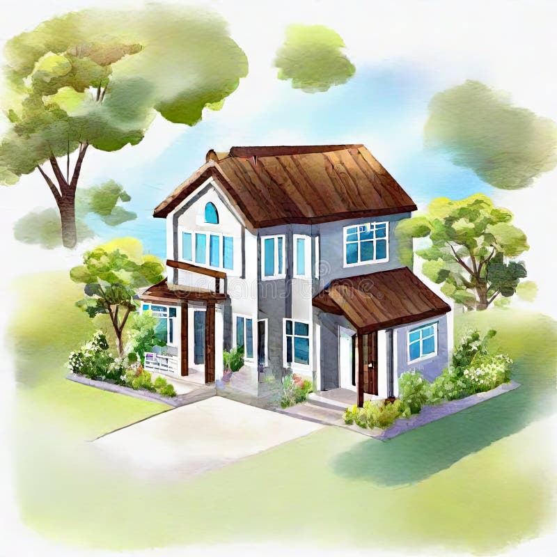 Watercolor of Illustrated Icon Representation of a Isometric Modern ...