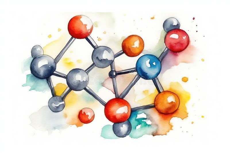 Watercolor Illustration of Atomic Model of Matter Stock Image - Image ...