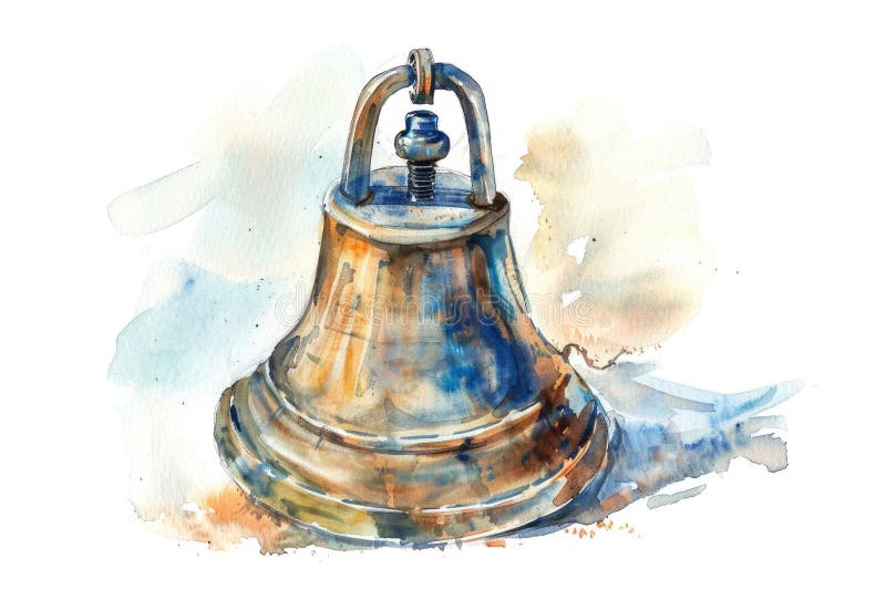 Watercolor Illustration of a Bell Sitting on a Table Stock Image ...