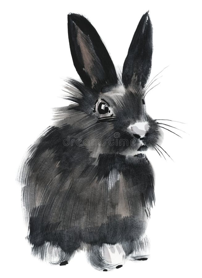 Watercolor Illustration of a Black Bunny Stock Illustration ...