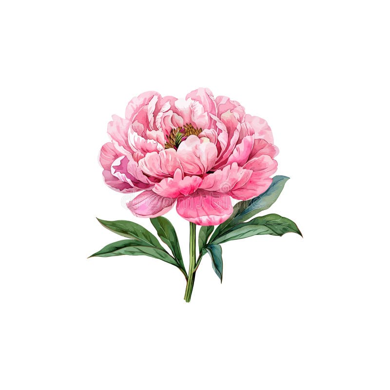 Watercolor Illustration of Blooming Pink Peony. Vector Illustration ...