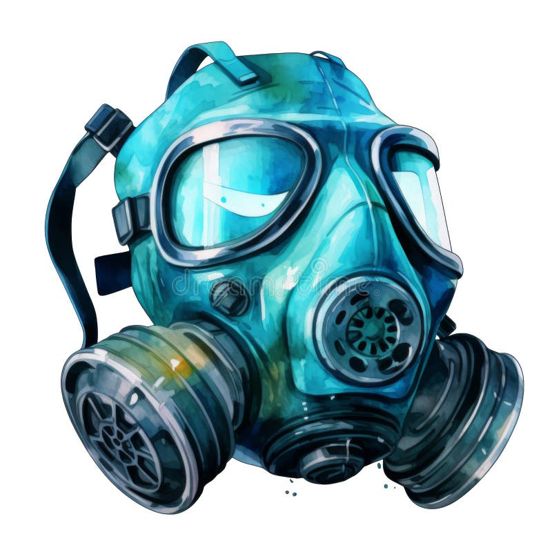 Watercolor Illustration of a Blue Gas Mask Stock Image - Illustration ...