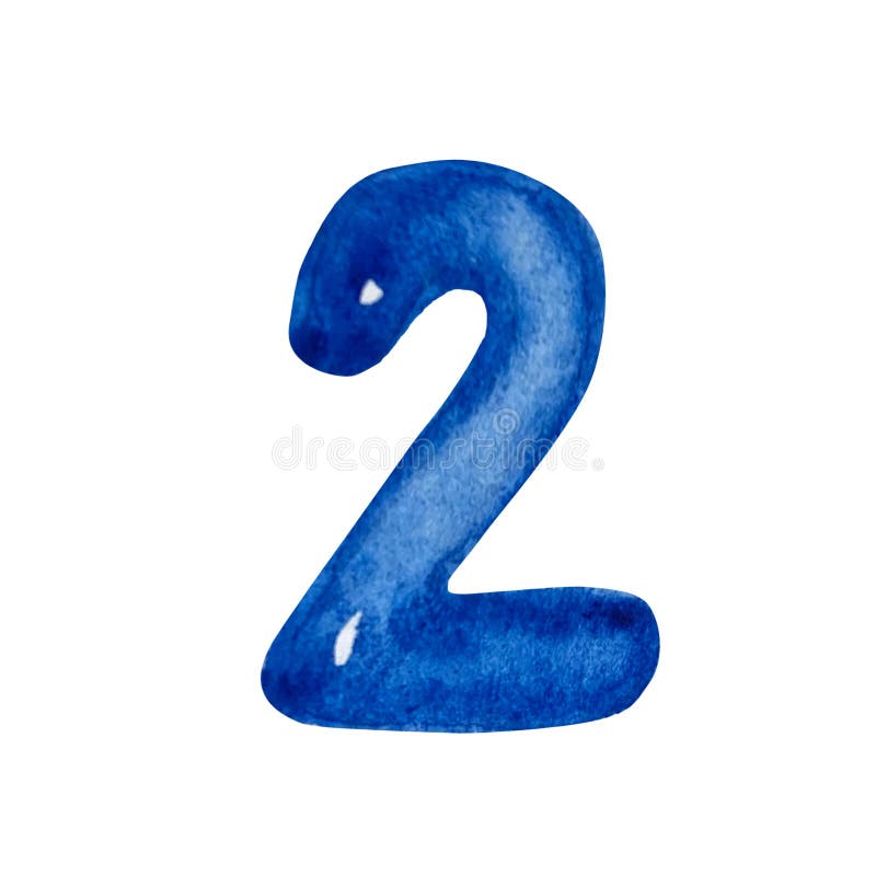 Watercolor Illustration Blue Number Two Stock Vector - Illustration of ...