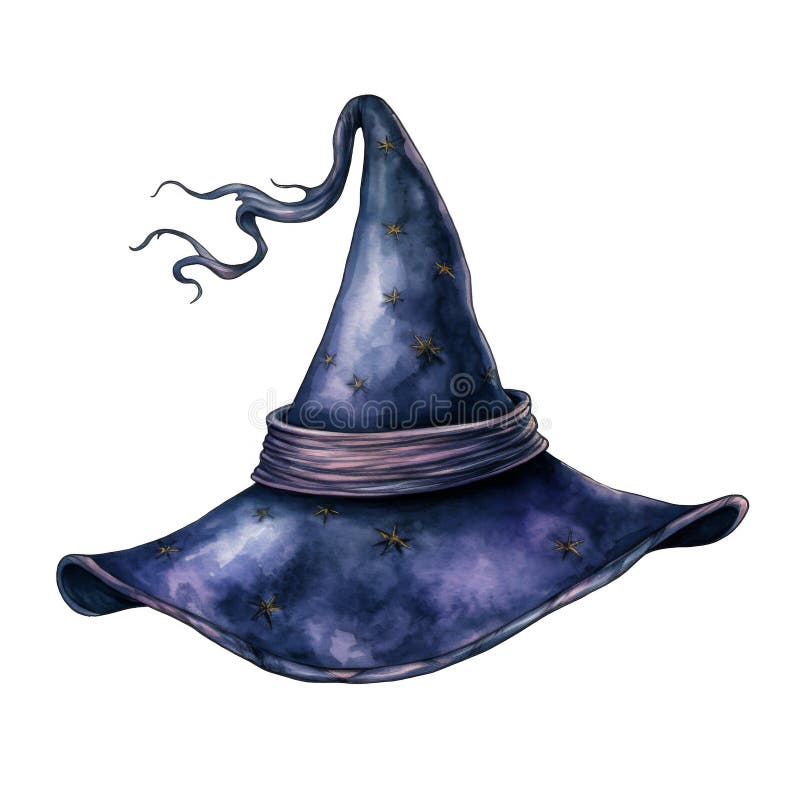 Watercolor Illustration of a Blue Wizard S Hat with Stars Stock Image ...