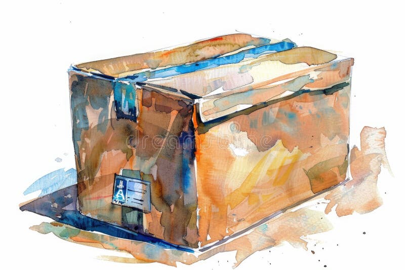 Watercolor Illustration of a Box on a Table Stock Image - Image of ...