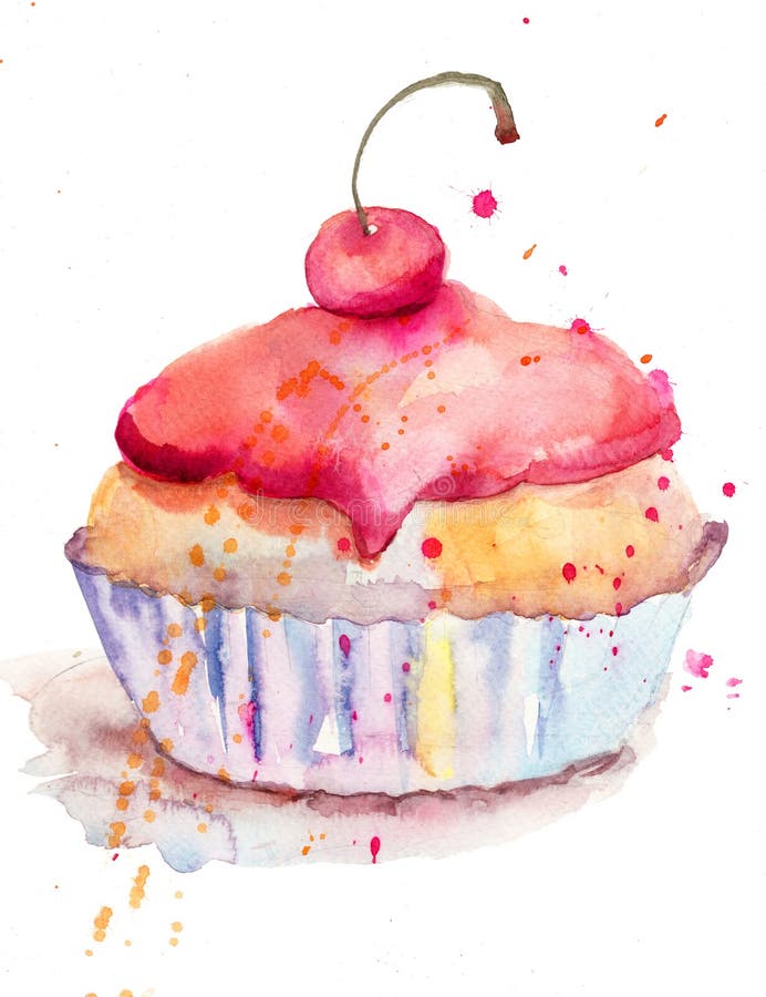 Watercolor Illustration of Cake Stock Illustration - Illustration of ...