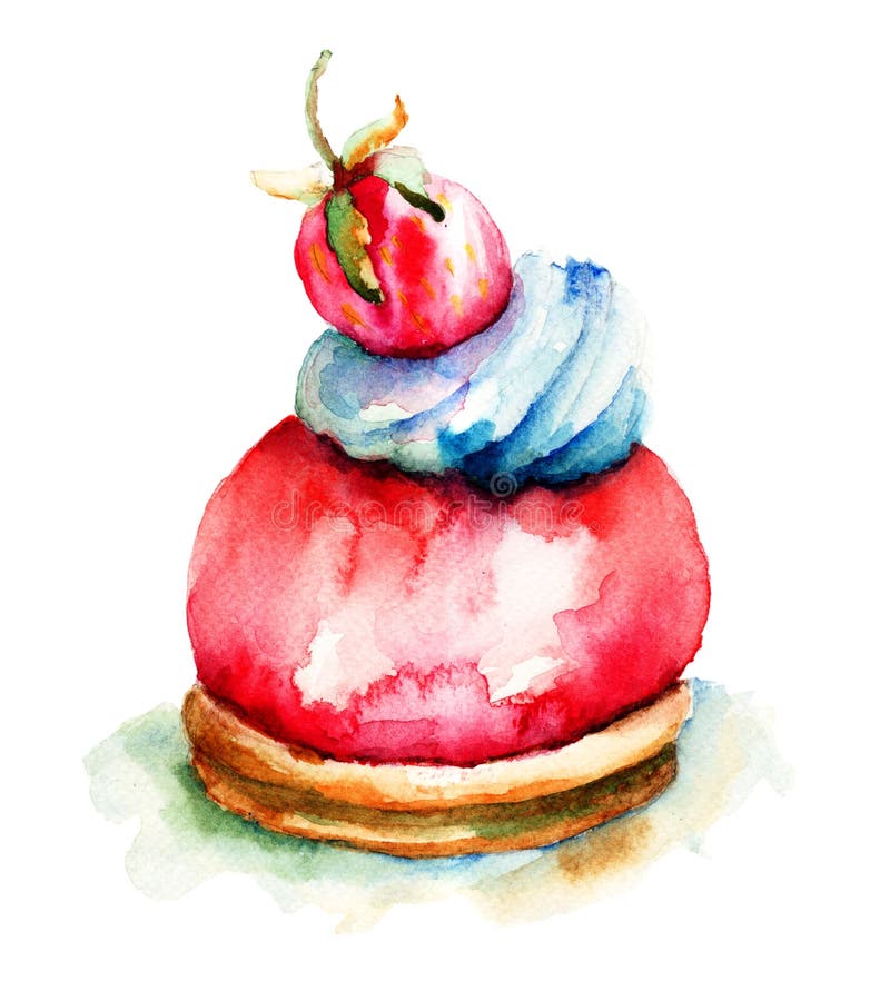 Watercolor Illustration of Cake Stock Illustration - Illustration of ...