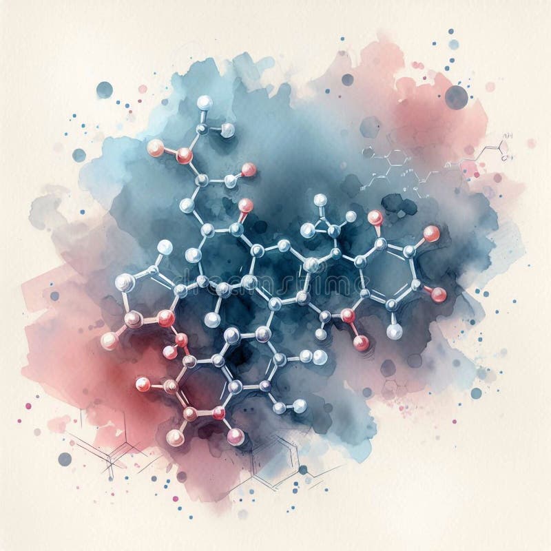 A Watercolor Illustration of a Chemical Molecular Structure ...