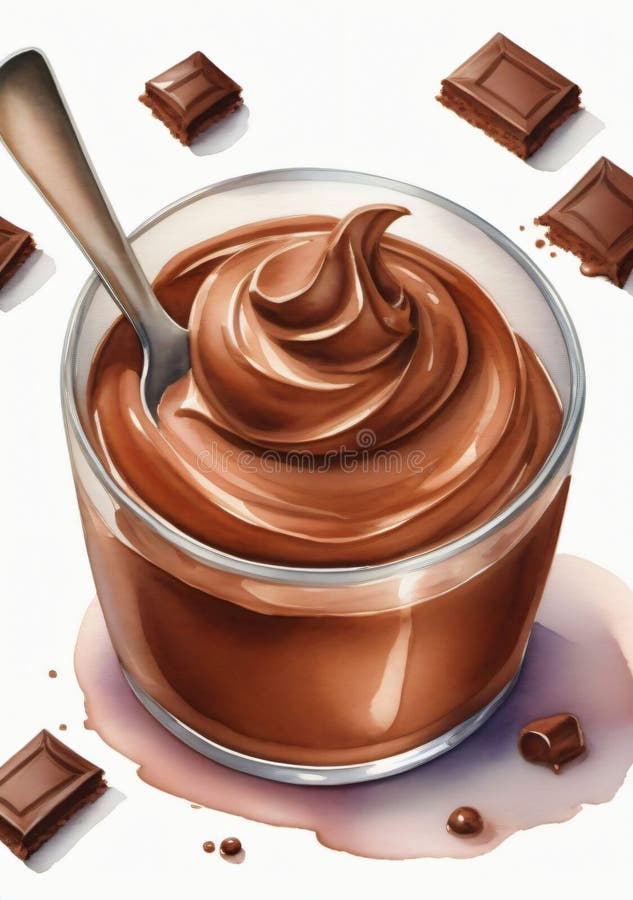 Watercolor Illustration of a Chocolate Mousse Isolated on White ...