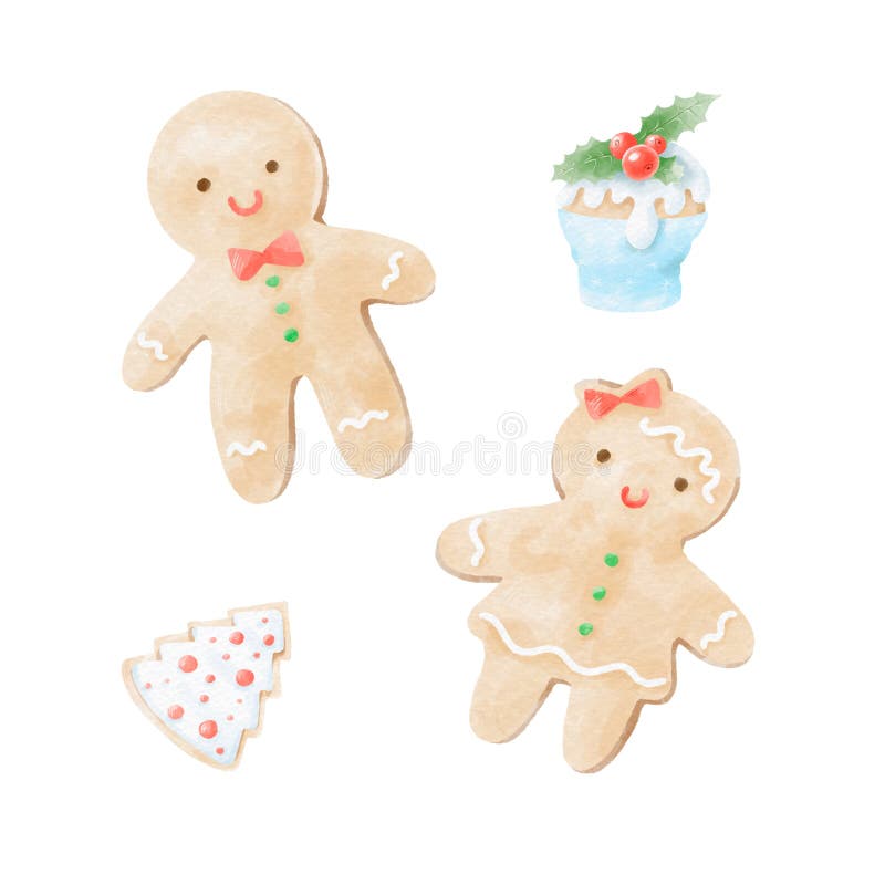 Watercolor Illustration Christmas Cute Gingerbread Men Stock ...