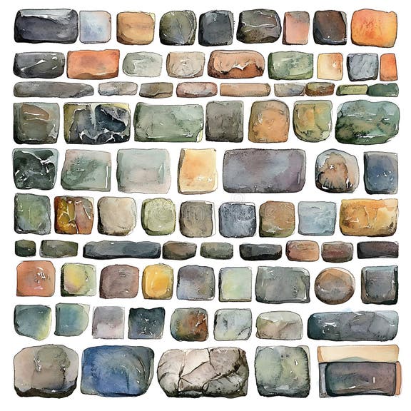 Watercolor Illustration of Cobblestone Textures for Design Projects ...