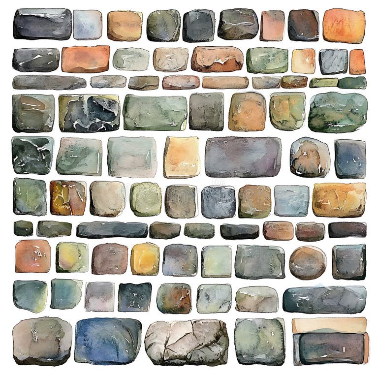 Watercolor Illustration of Cobblestone Textures for Design Projects ...