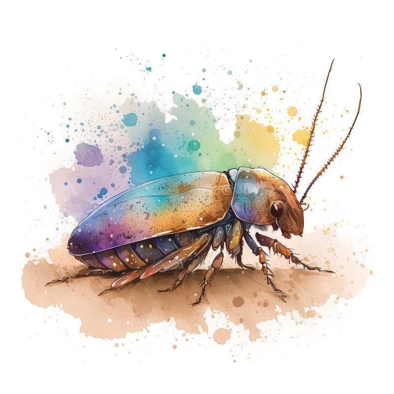 Watercolor Cockroach Illustration with Detailed Character Style Stock ...