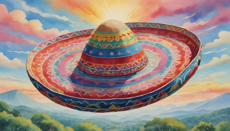 Watercolor Illustration of Colorful Patterned Sombrero. Generative AI ...
